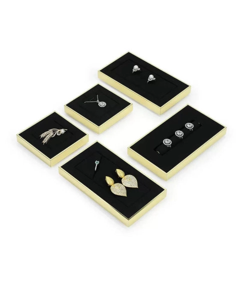 Gold Trim Black Velvet Jewelry Showcase Display Trays