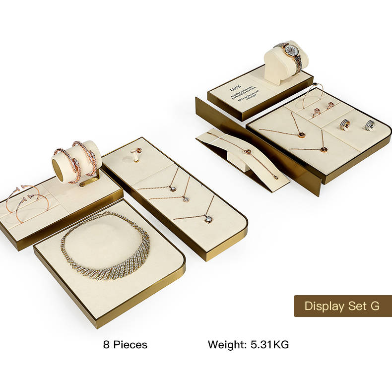 New Off White Velvet Gold Metal Jewelry Display Sets