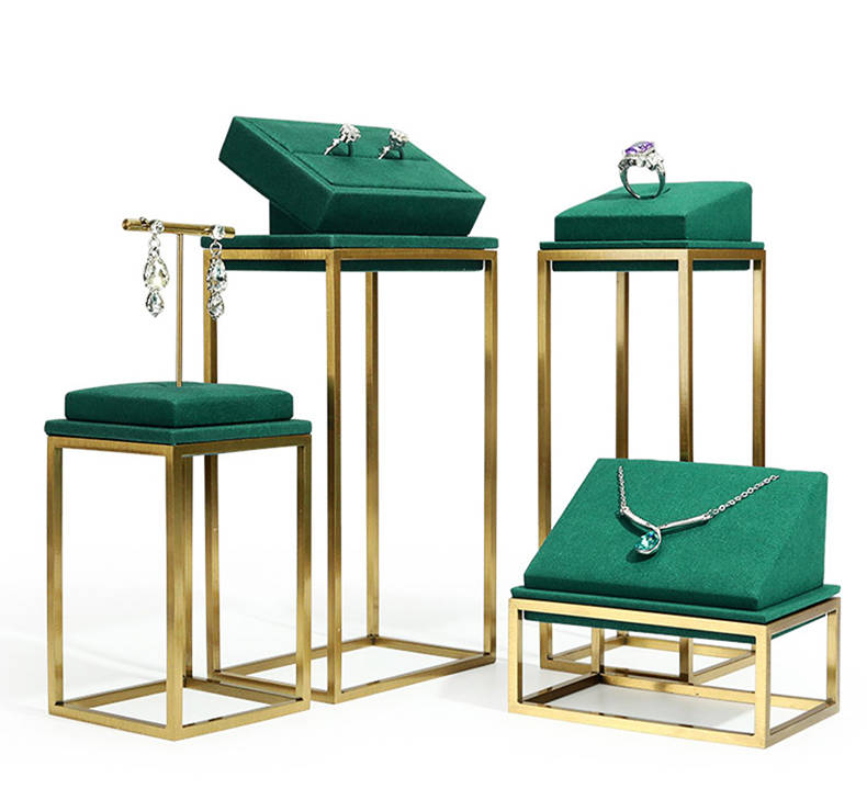 Green Velvet Gold Metal Jewelry Display Sets