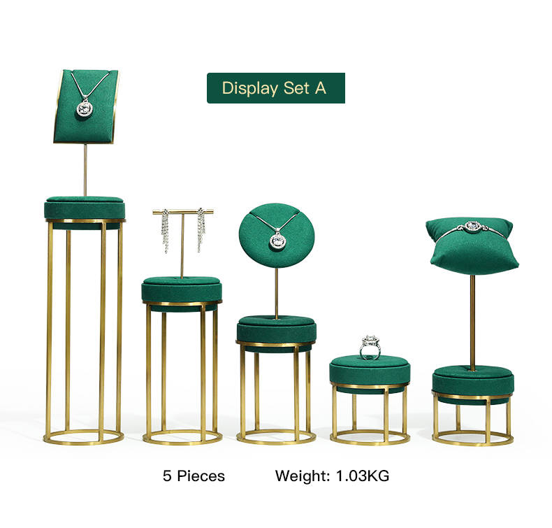 Green Velvet Gold Metal Jewelry Display Sets