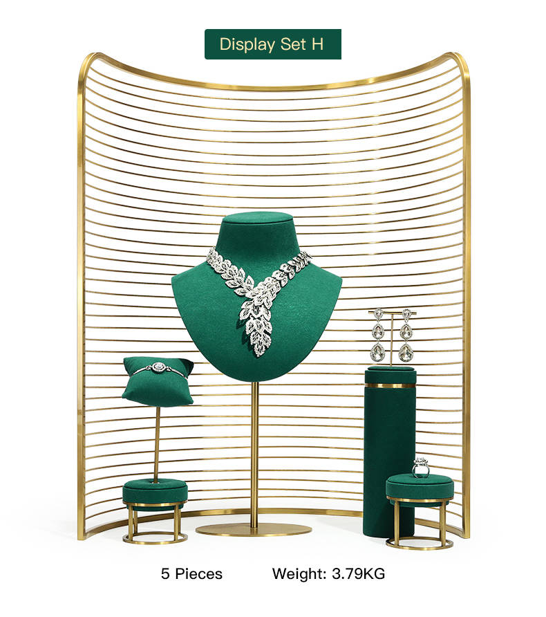 Green Velvet Gold Metal Jewelry Display Sets