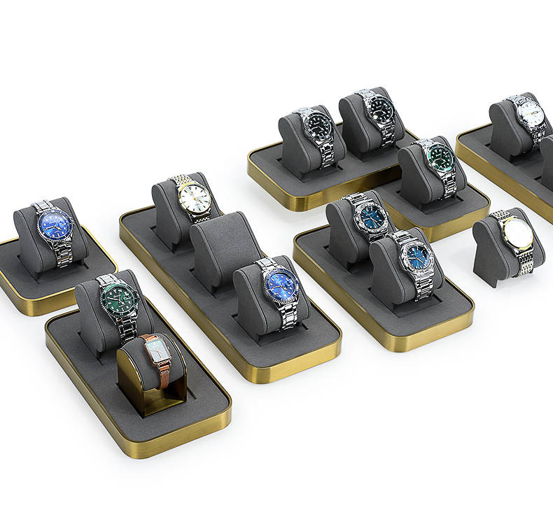Dark Gray Velvet Gold Metal Watch Showcase Display Kits